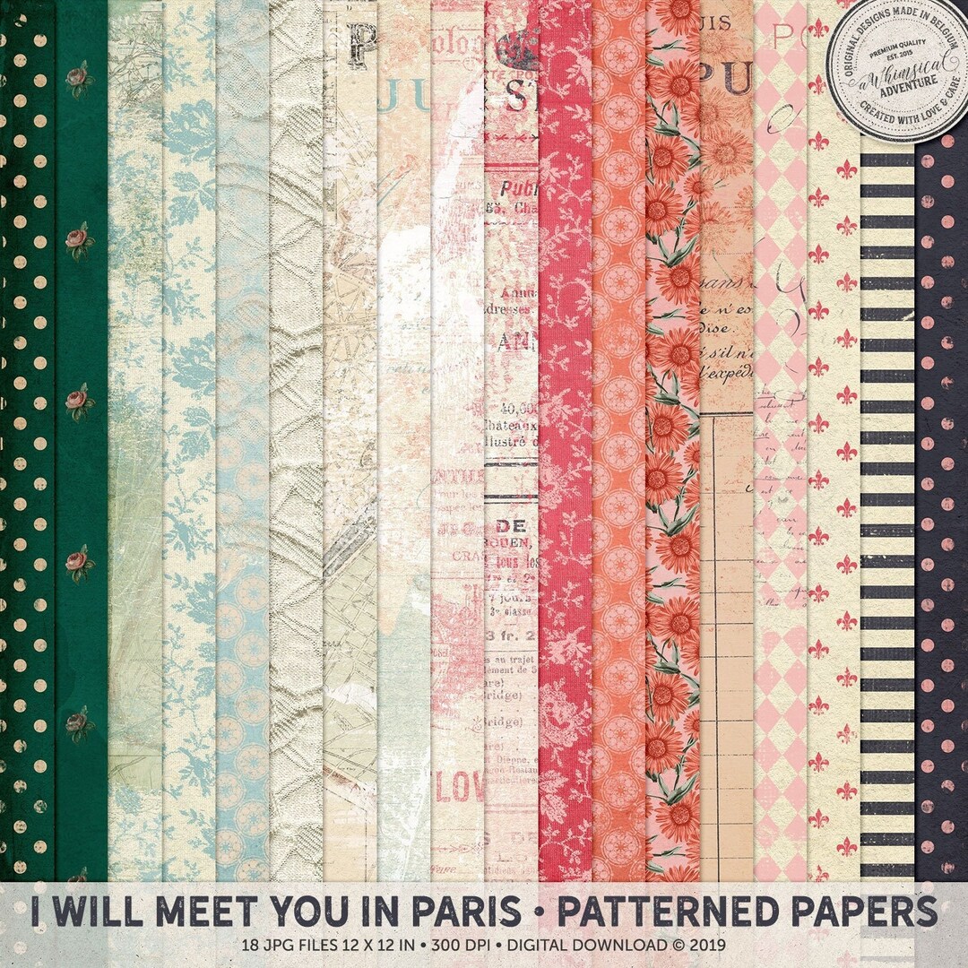 Shabby Chic Paris Paper Pack, Eiffel Tower, Wedding Memory Book, Paper ...