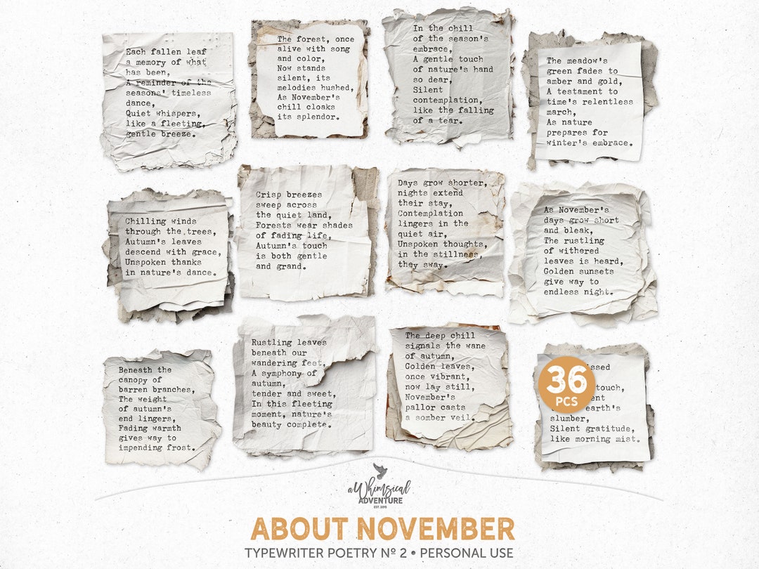 Vintage Typewriter Poetry Paper Snippets for Fall and Thanksgiving ...