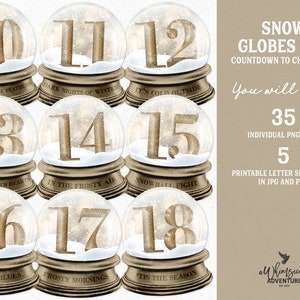Printable Christmas Snow Globe Countdown for Advent Calendar, Instant ...