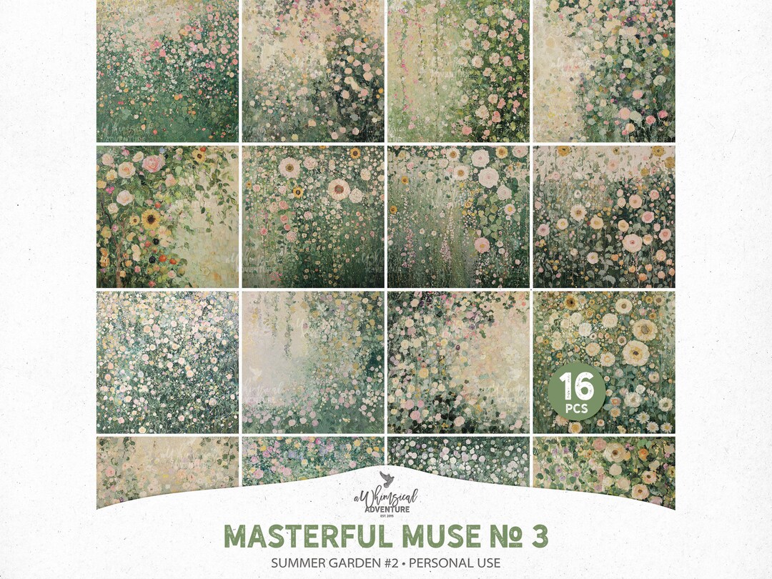 Summer Flowers Garden Wall Art Papers Inspired by Klimt, Digital ...