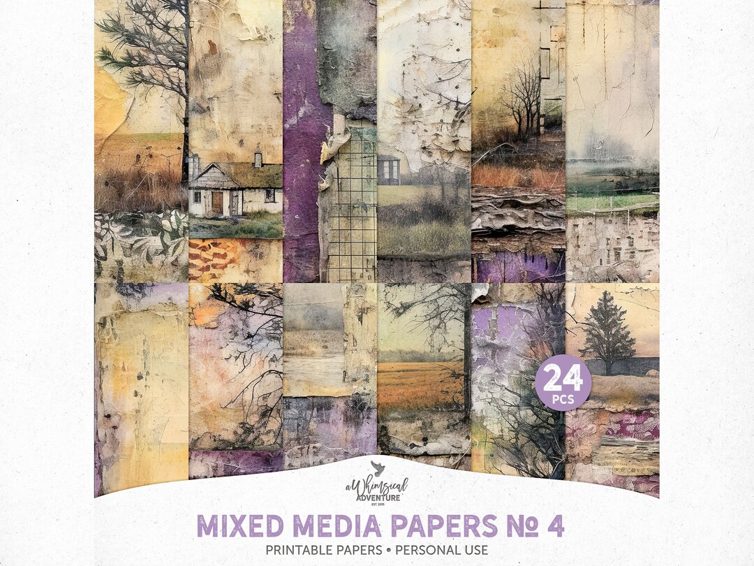 Grunge Printable Mixed Media Art Collage Scrapbook Paper, Digital ...
