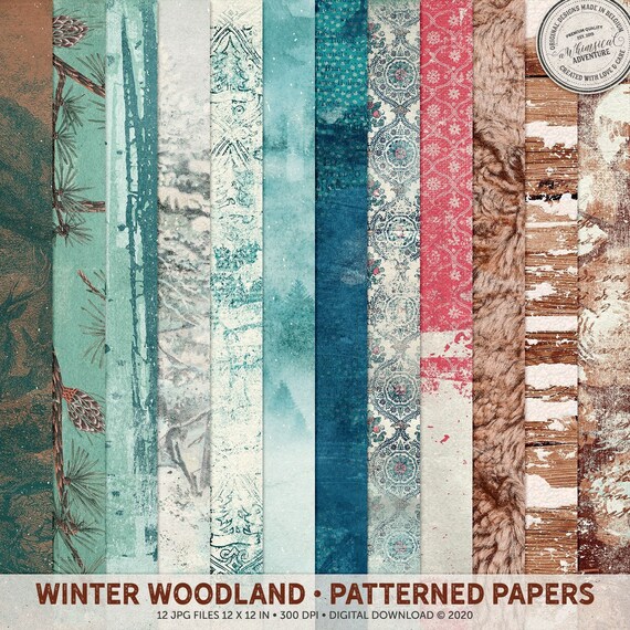 Winter Woodland Paper Rustic Patterns Vintage Snow | Etsy