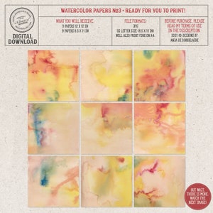 Hand Painted Watercolor Papers, Digital Download, Printable Paper ...