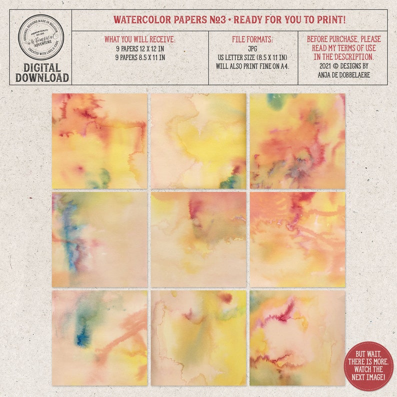 Hand Painted Watercolor Papers Digital Download Printable - Etsy