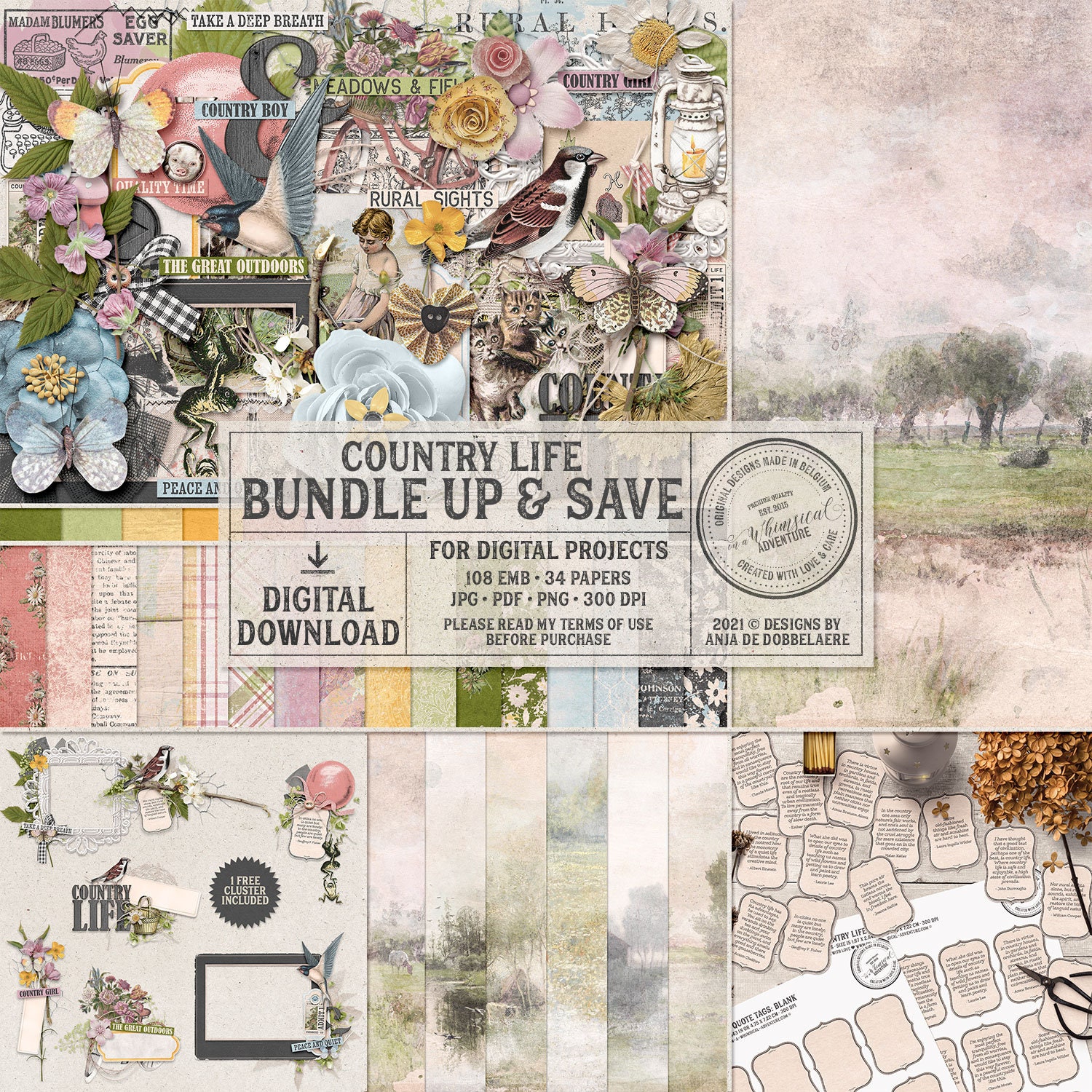 Country Life Scrapbook Bundle Rustic Farmhouse Clipart | Etsy