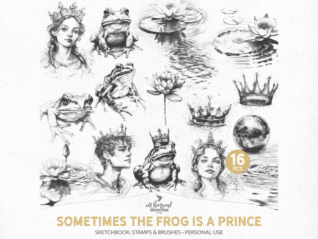 Frog Prince Fairytale Sketchbook Drawings, Digital Download Photoshop ...