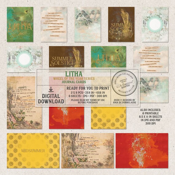 Litha Printable Journaling Cards Junk Journal Collage Sheet | Etsy