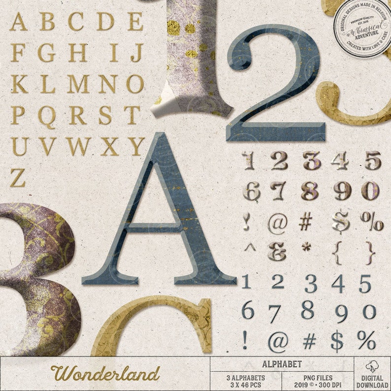 Blue Wonderland Digital Alphabet Clip Art Chunky Alpha - Etsy