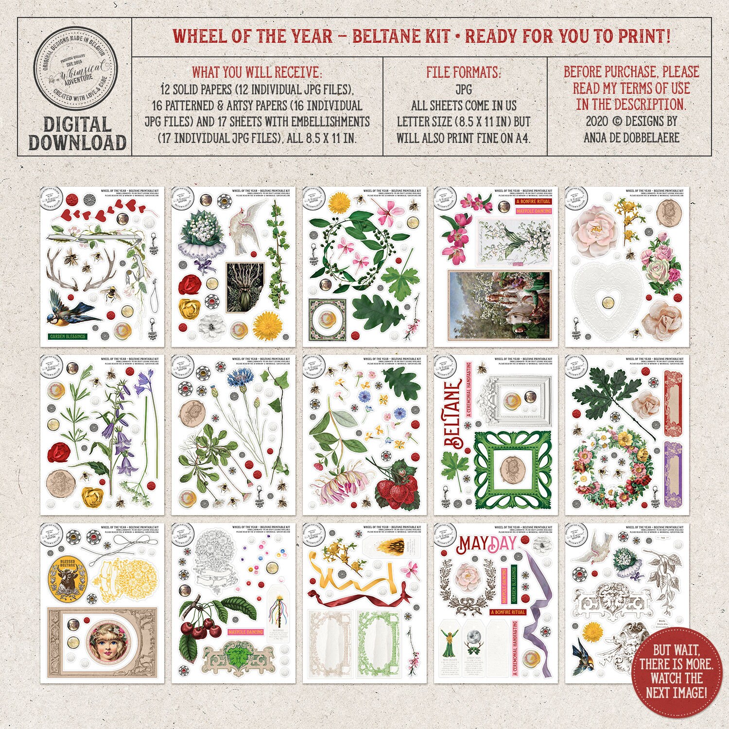 Beltane Printable Kit Wheel of the Year Mixed Media Papers - Etsy