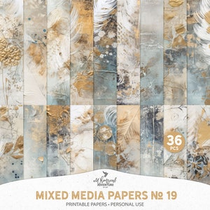 Printable Boho Gold Paint and Feather Mixed Media Christmas Scrapbook ...