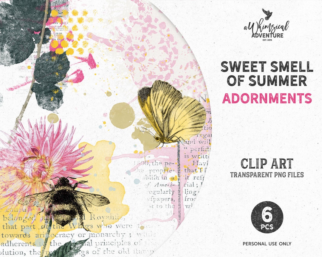 Flower Clip Art, Watercolor Paint, Pink and Yellow, Summer Clip Art ...