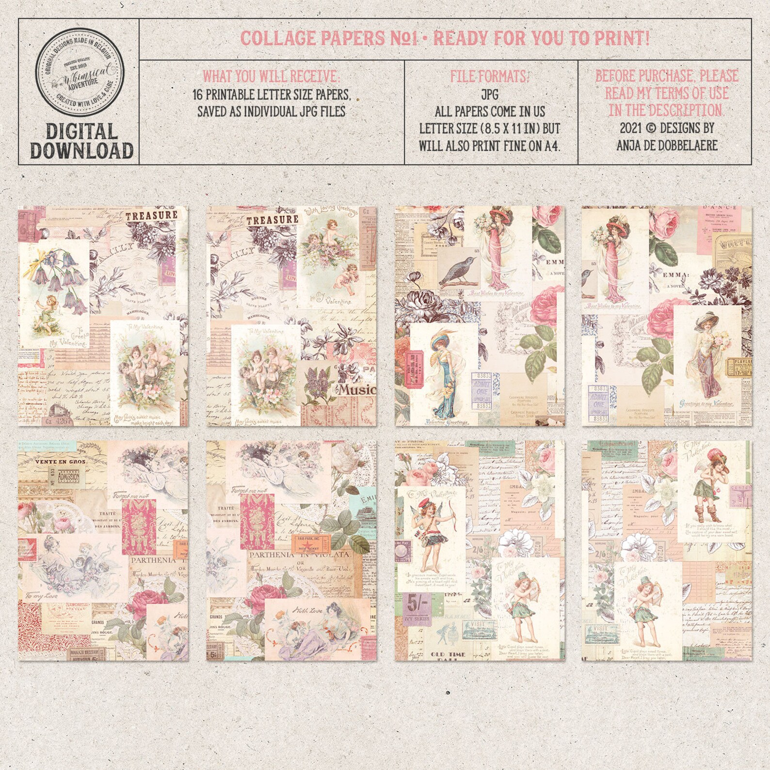 Valentine's Day - Printable Collage Papers - Vintage Ephemera - Shabby ...