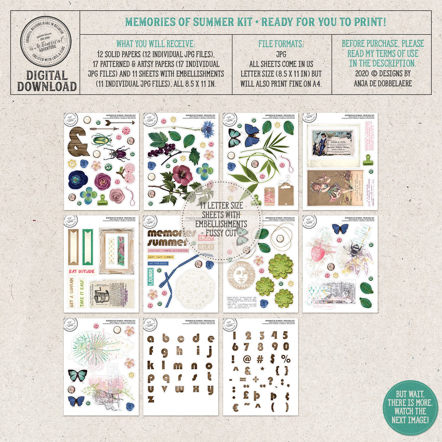 Printable Summer Scrapbook Kit Floral Digital Papers Letter | Etsy