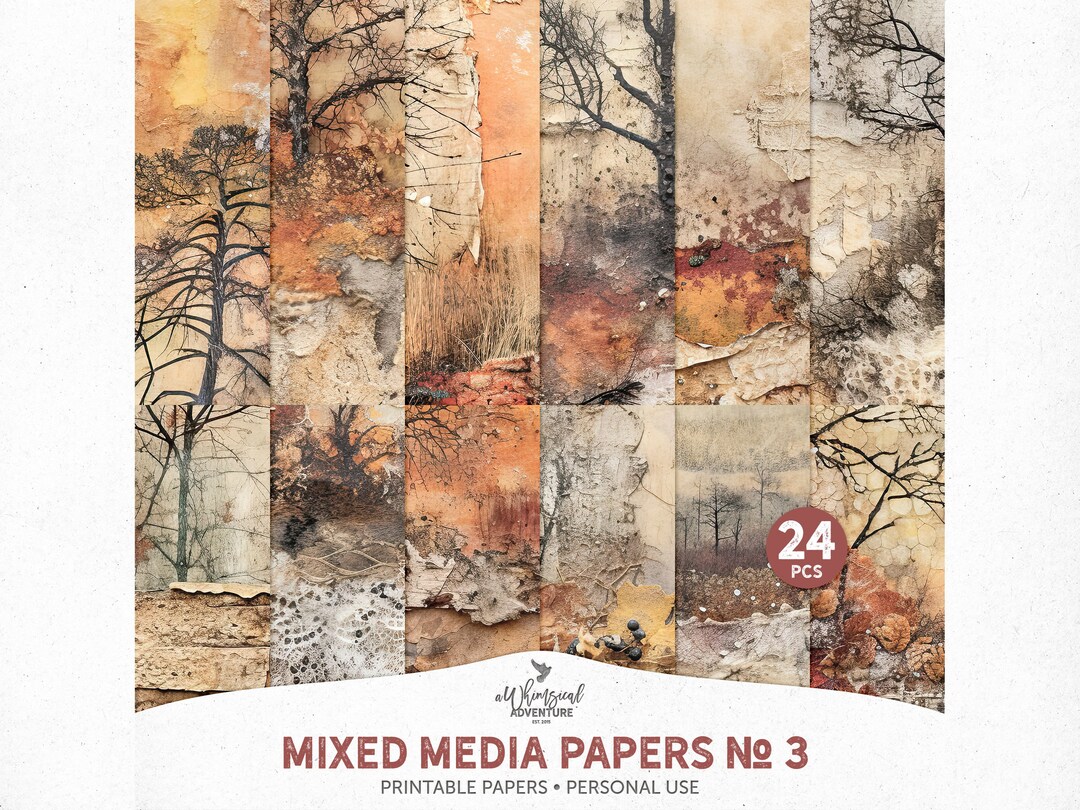 Grunge Printable Mixed Media Art Collage Scrapbook Paper, Digital ...