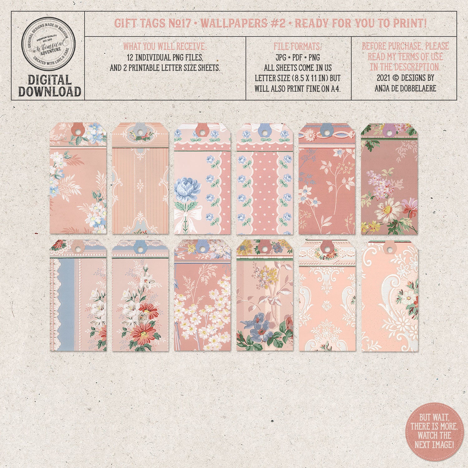 Vintage Wallpaper Gift Tags Printable Labels Floral Designs - Etsy