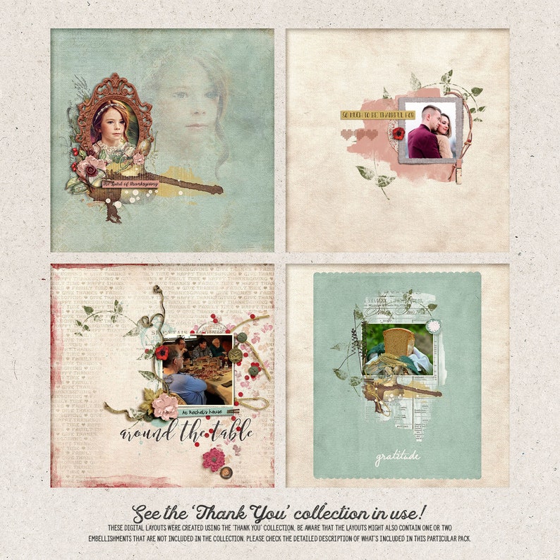 Thanksgiving Clip Art, Digital Mixed Media Overlays, Instant Download ...