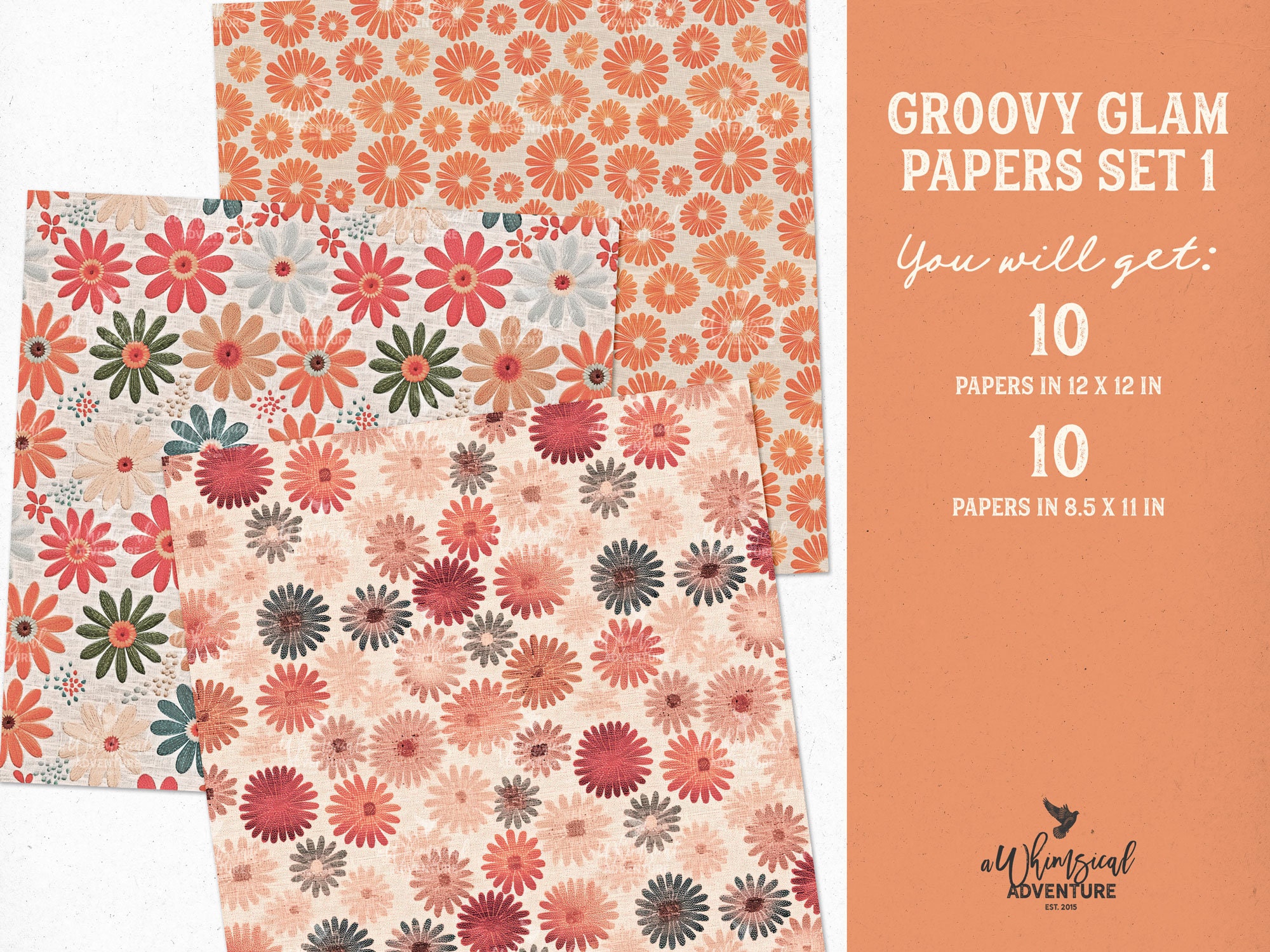Groovy Glam 70s Retro Boho Hippie Floral Linen Paper, Digital Download ...