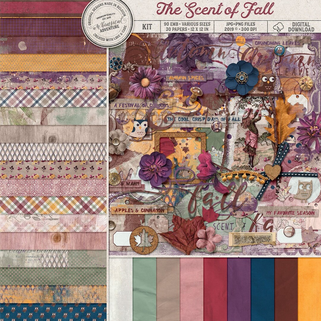 Fall Scrapbook Kit Autumn Clipart and Papers Whimsical - Etsy