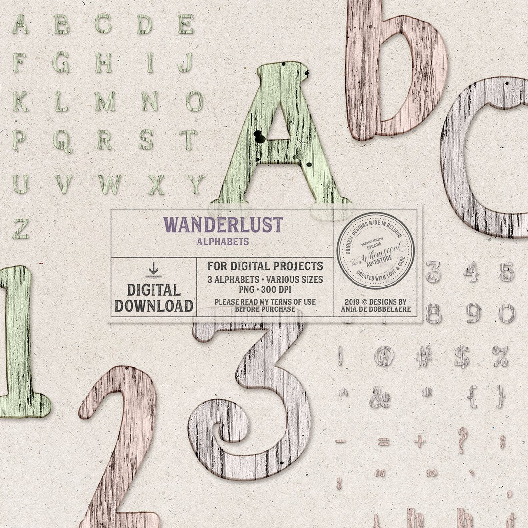 Shabby Wooden Alphabet, Digital Travel Alpha, Instant Download ...