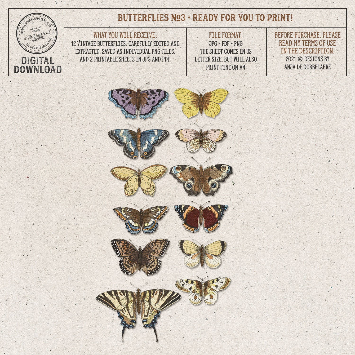 Printable Antique Butterflies PNG Files for Commercial Use, Digital ...