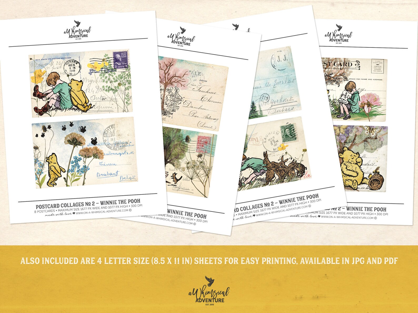 Printable Vintage Winnie the Pooh Postcard Collage Art Cute - Etsy