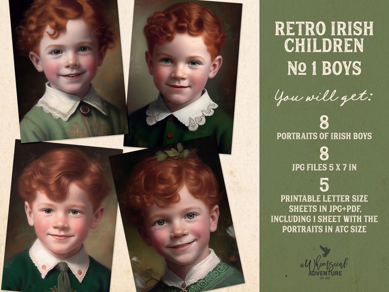 Retro 1950s Irish Boys Printable 5x7 Portrait Oil Paintings, Digital ...