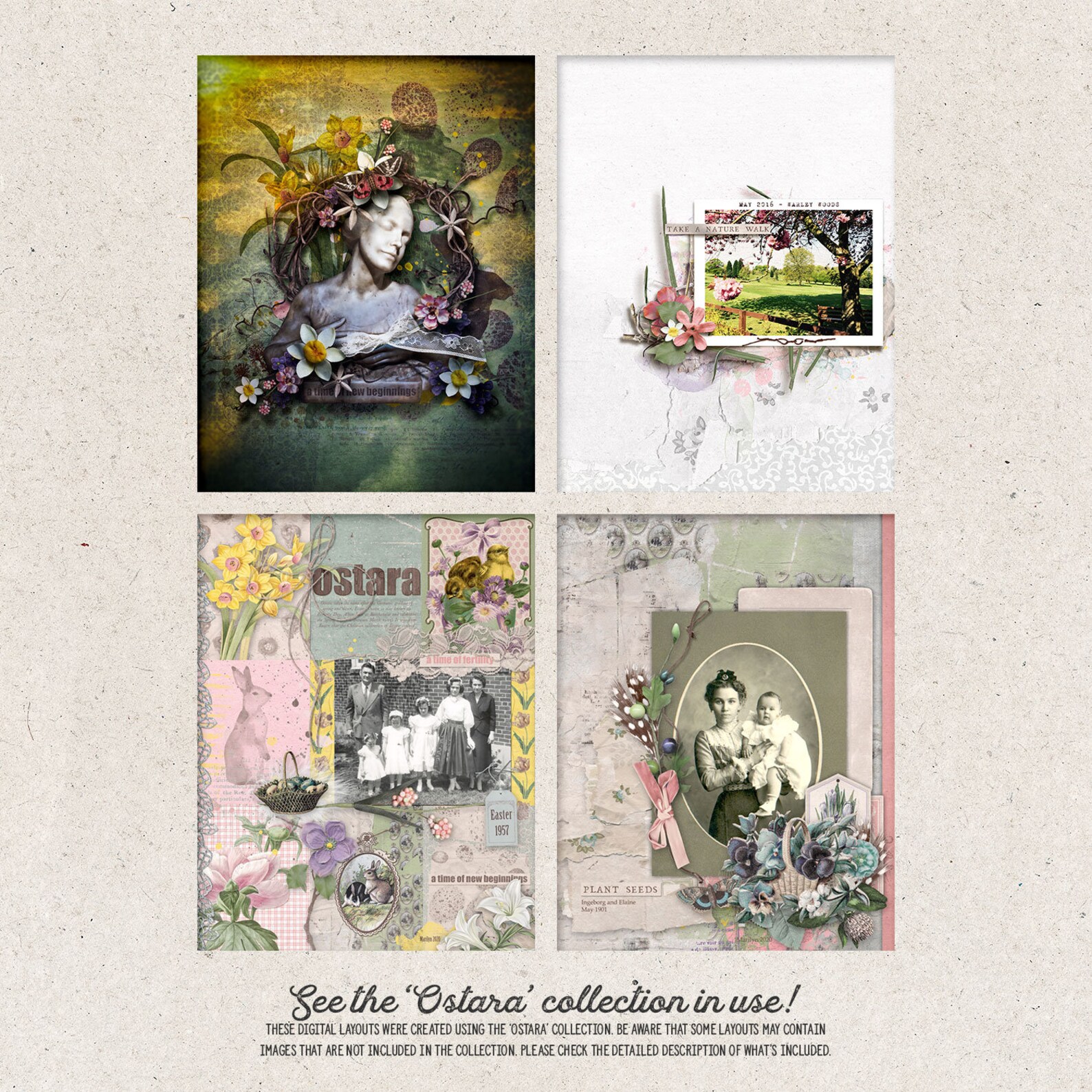 Ostara Scrapbook Paper, Shabby Chic Textures, Hares and Rabbits ...