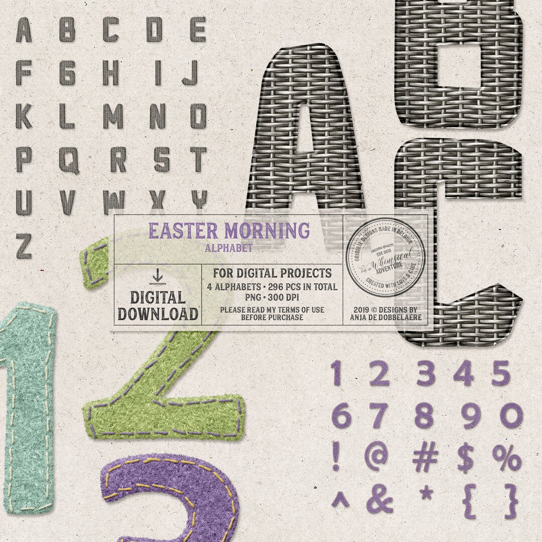 Happy Easter, Alphabet Clipart, Alphabet Felt, Weave Texture, Digital ...