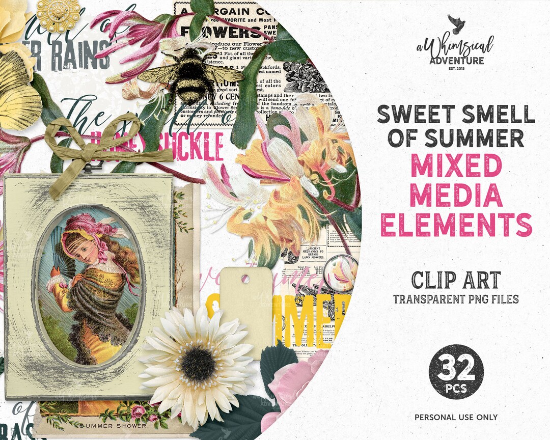 Pink and Yellow, Summer Clip Art, Clipart for Scrapbooking, Vintage ...