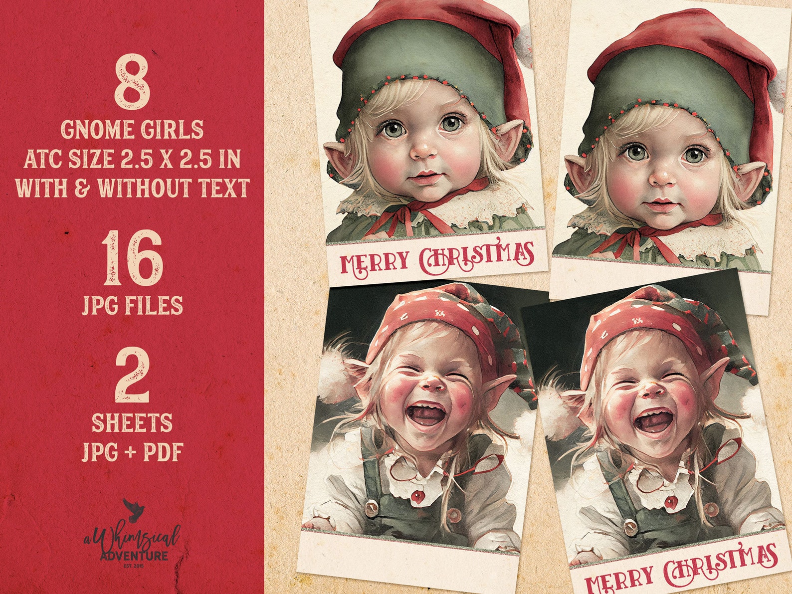 Watercolor Christmas Gnomes Printable Artist Trading Cards - Etsy