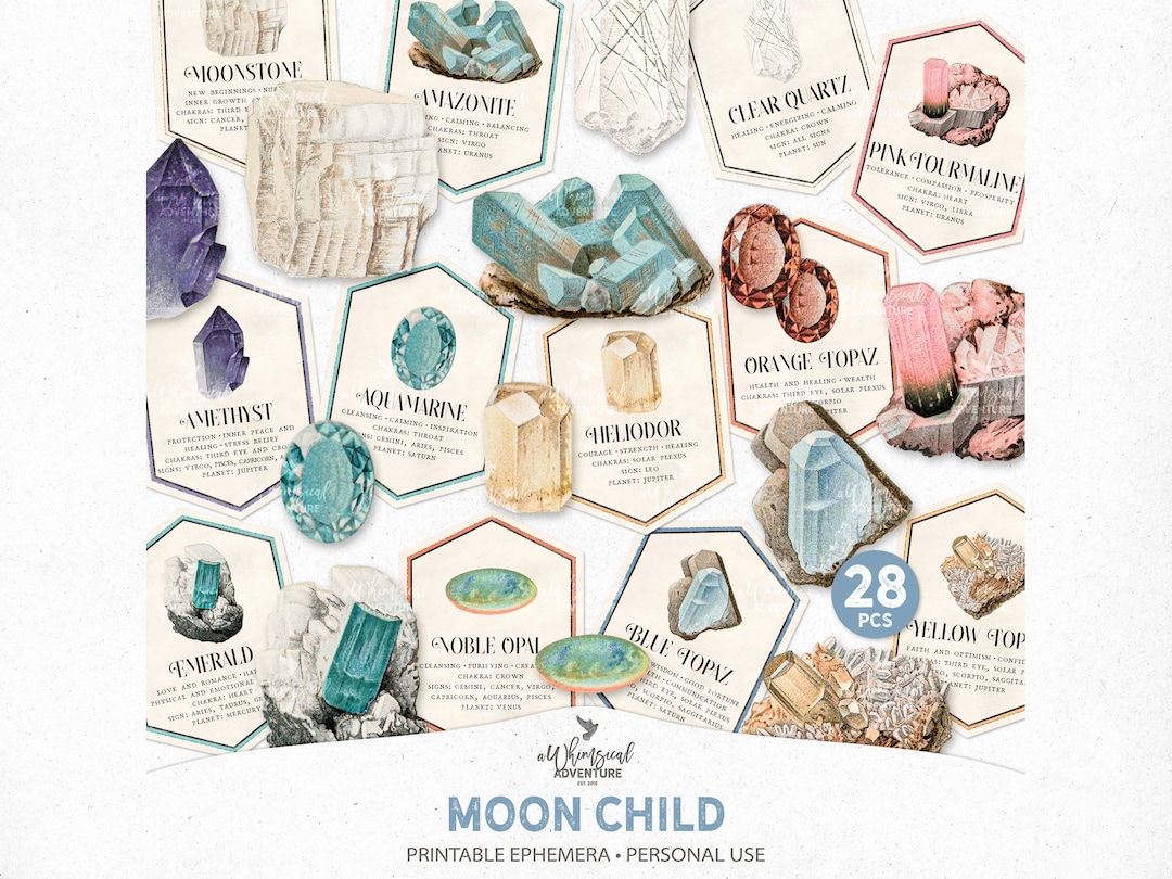 Printable Vintage Crystals and Gems Clip Art and Cards, Digital ...