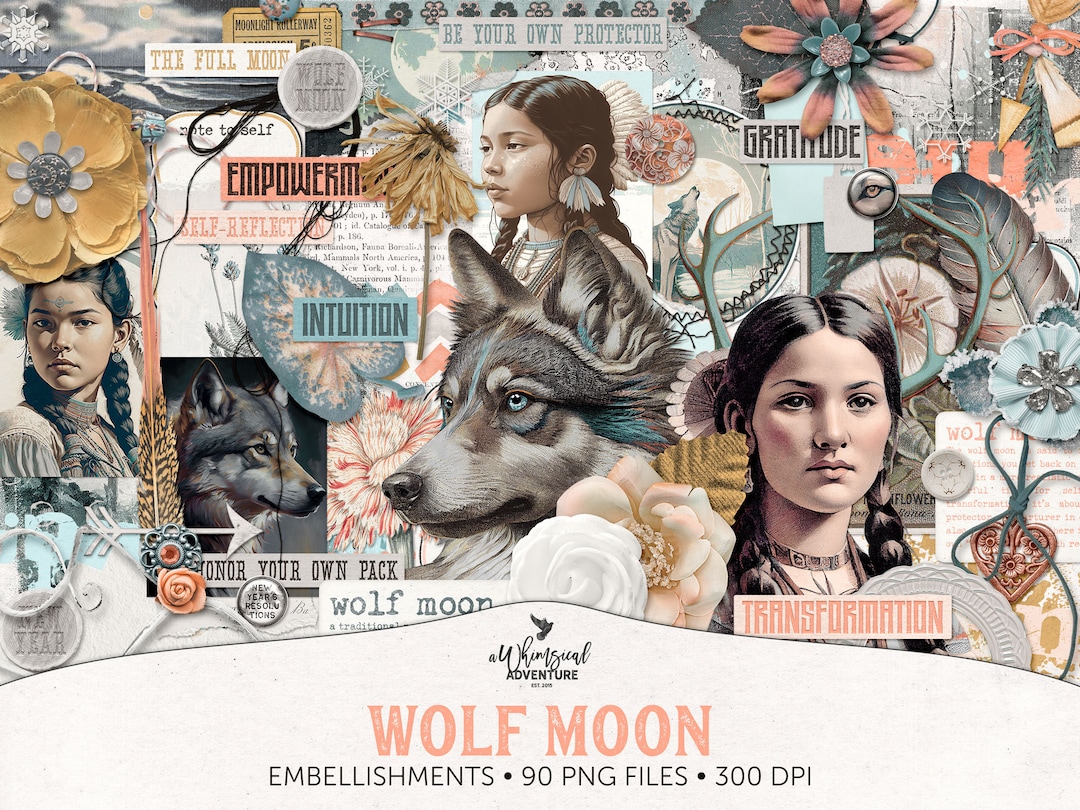 Wolf Moon Native American Indian Clipart and Tribal Ephemera - Etsy
