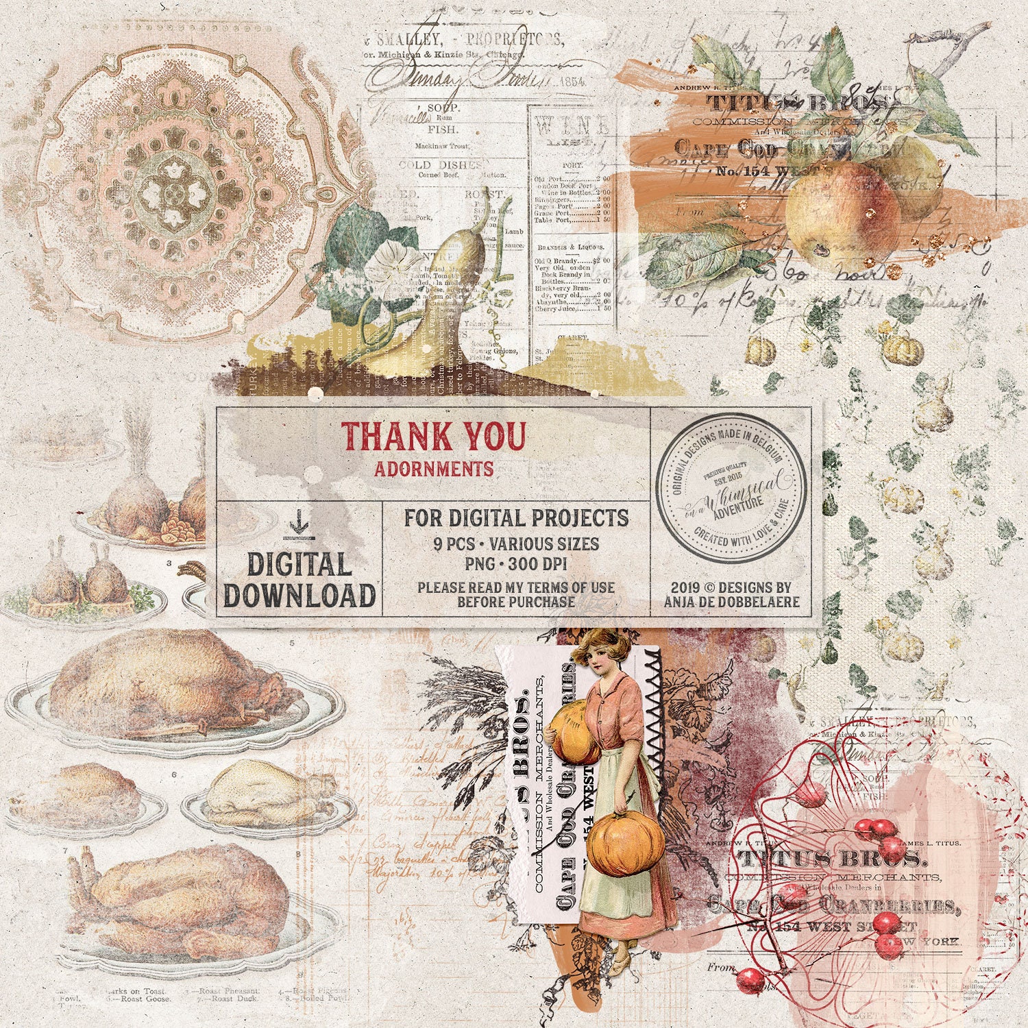 Thanksgiving Clip Art Digital Mixed Media Overlays Instant | Etsy