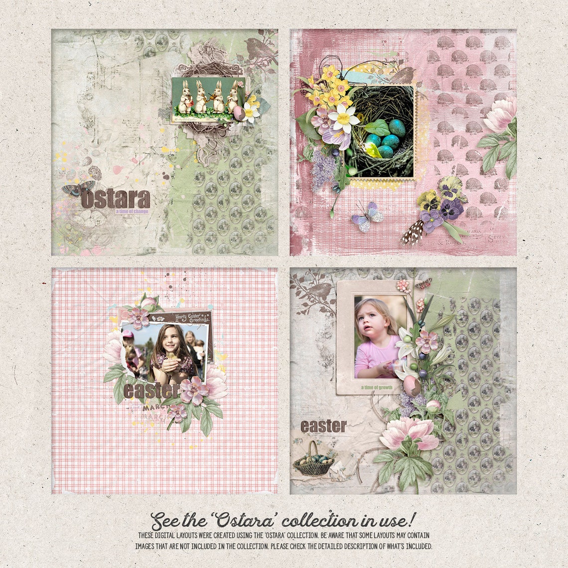 Ostara Scrapbook Paper, Shabby Chic Textures, Hares and Rabbits ...
