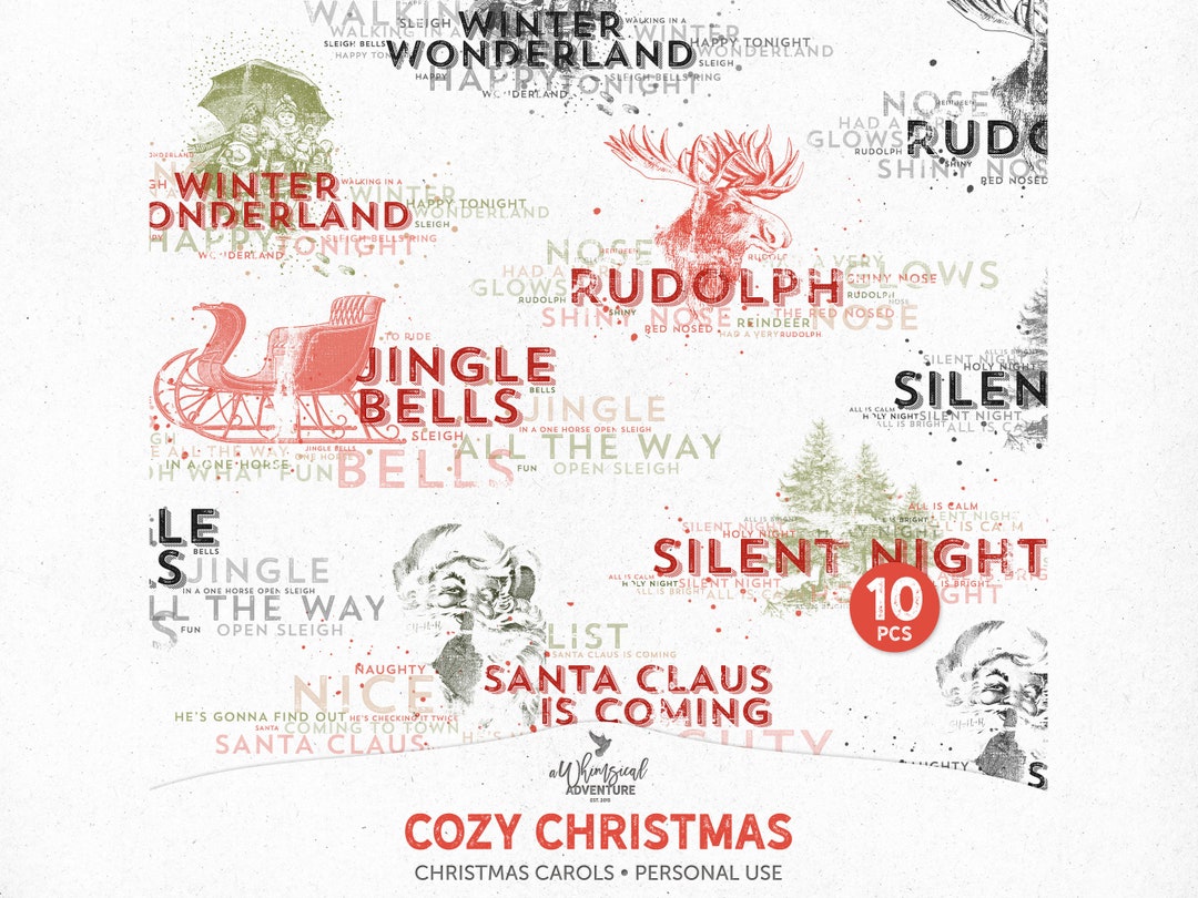 Christmas Carol Word Art Vintage Photoshop Brushes, Digital Download ...