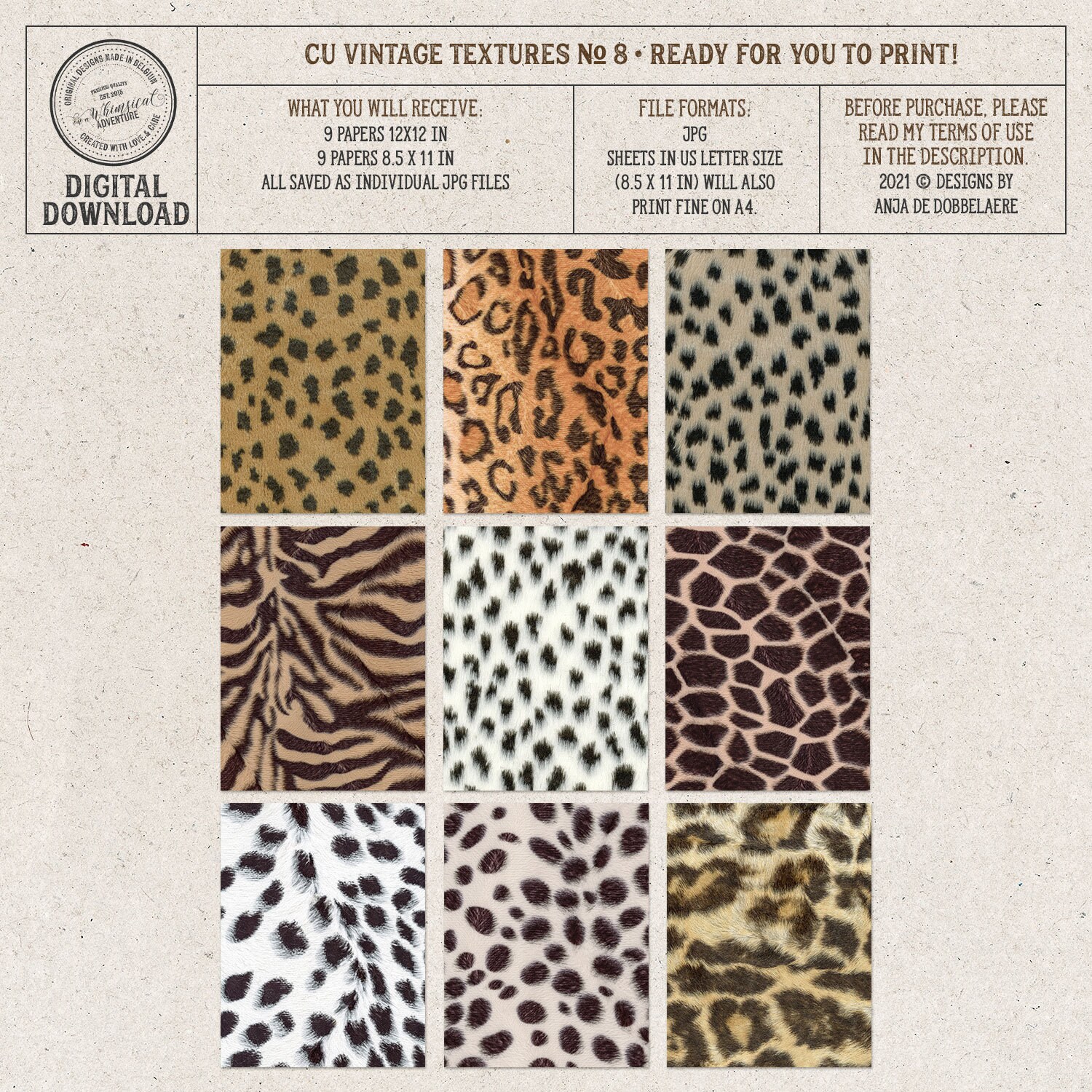 Animal Skin Digital Paper, Safari Digital Paper Crafting, Commercial ...