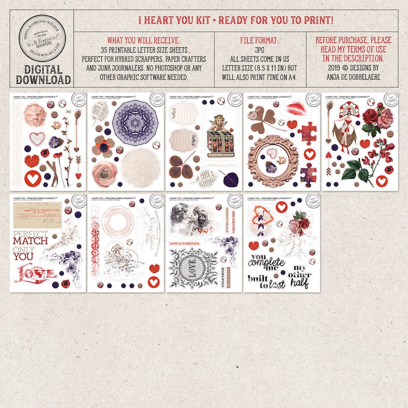 Printable Scrapbook Collage Kit Valentine's Day Kit - Etsy