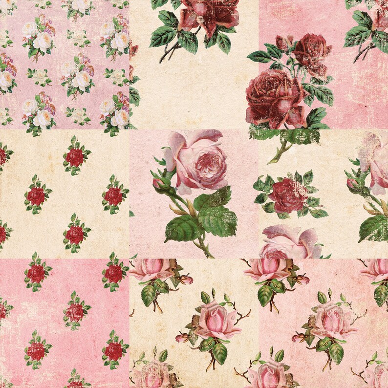 Printable Papers, Victorian Roses, Floral Digital Paper, Shabby Chic ...