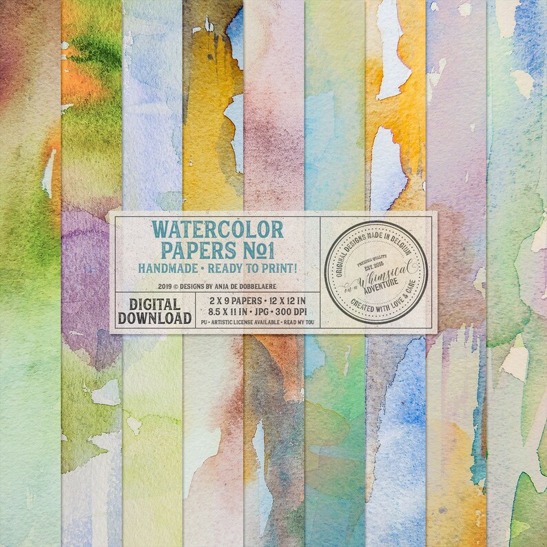 Unique Hand Painted Watercolor Papers Digital Download | Etsy