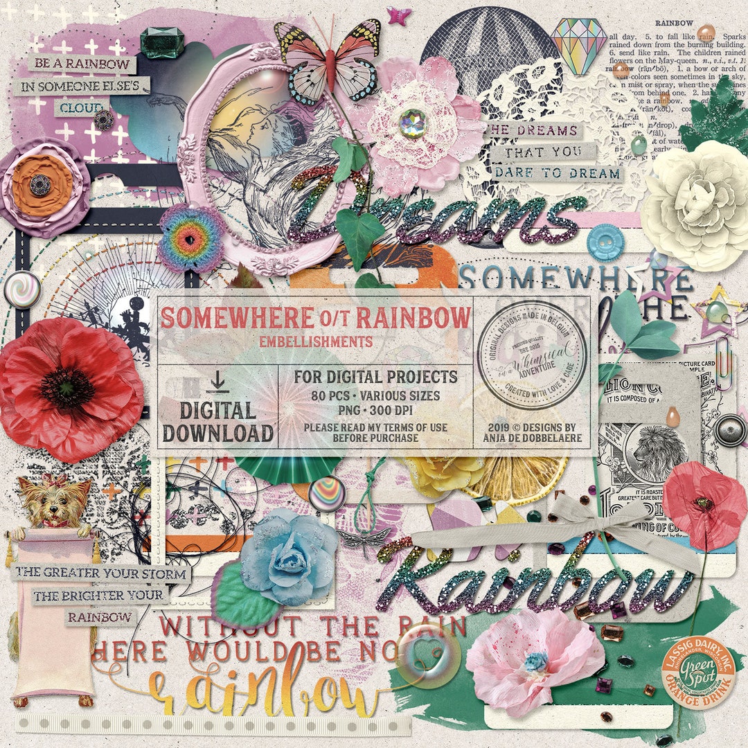 Rainbow Digital Scrapbooking Elements, Digital Download, Wizard of Oz ...