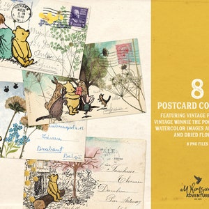 Printable Vintage Winnie the Pooh Postcard Collage Art, Cute Junk ...