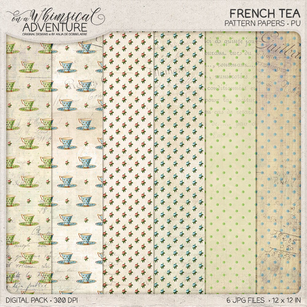 Romantic Tea Cup Rose Patterned Paper Instant Download | Etsy