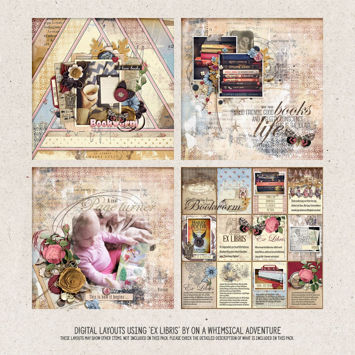 Ex Libris, Digital Scrapbook Embellishments, Librarian Gift, Scrapbook ...