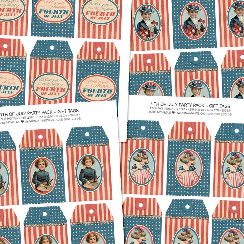 Stars and Stripes, 4th of July, Printable Gift Tags, Red White Blue ...