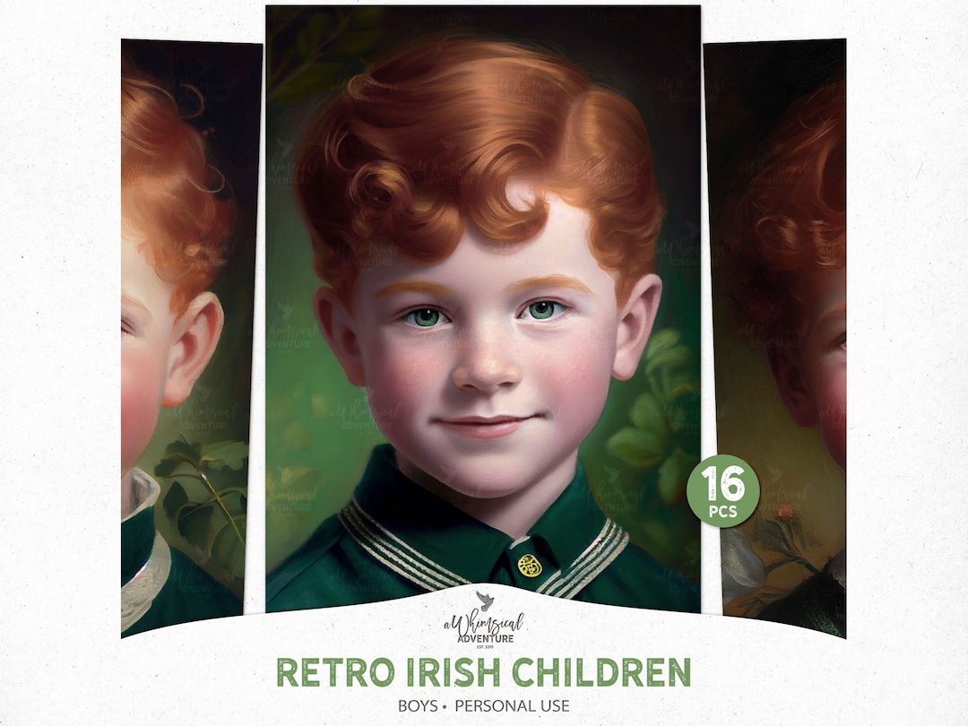 Retro 1950s Irish Boys Printable 5x7 Portrait Oil Paintings, Digital ...