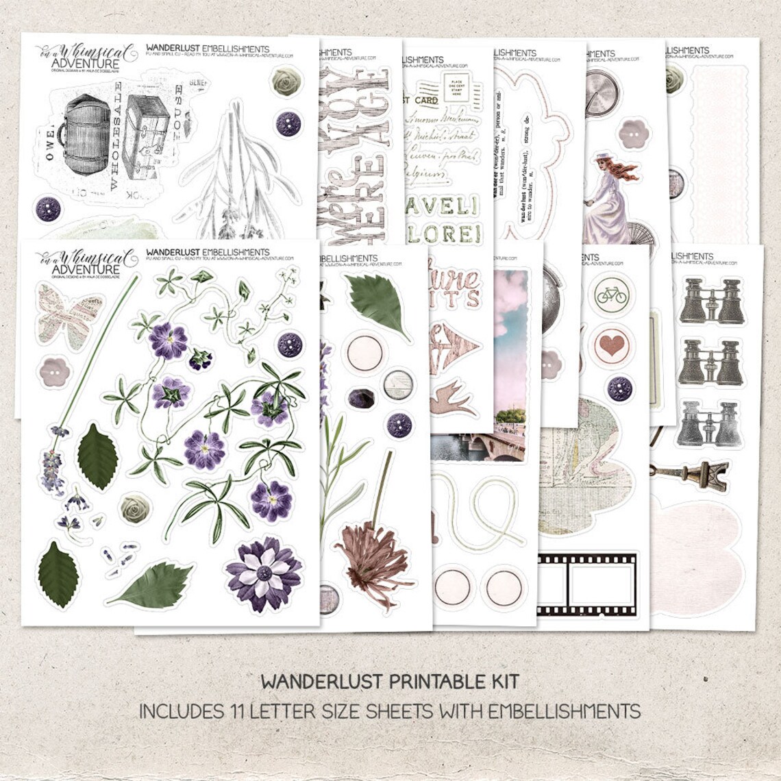 Travel Journal, Printable Stickers, Scrapbook Papers, Digital Download ...