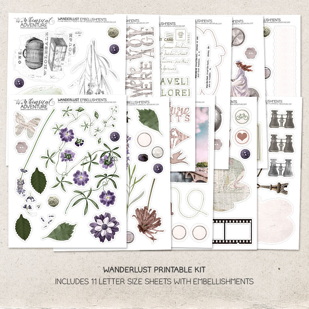 Travel Journal, Printable Stickers, Scrapbook Papers, Digital Download ...