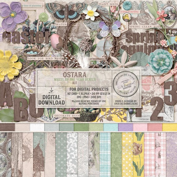 Ostara Digital Kit Scrapbook Papers And Elements Mixed | Etsy
