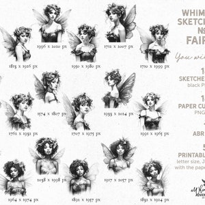 Printable Fairy Drawings and Illustrations for Scrapbooks, Digital ...