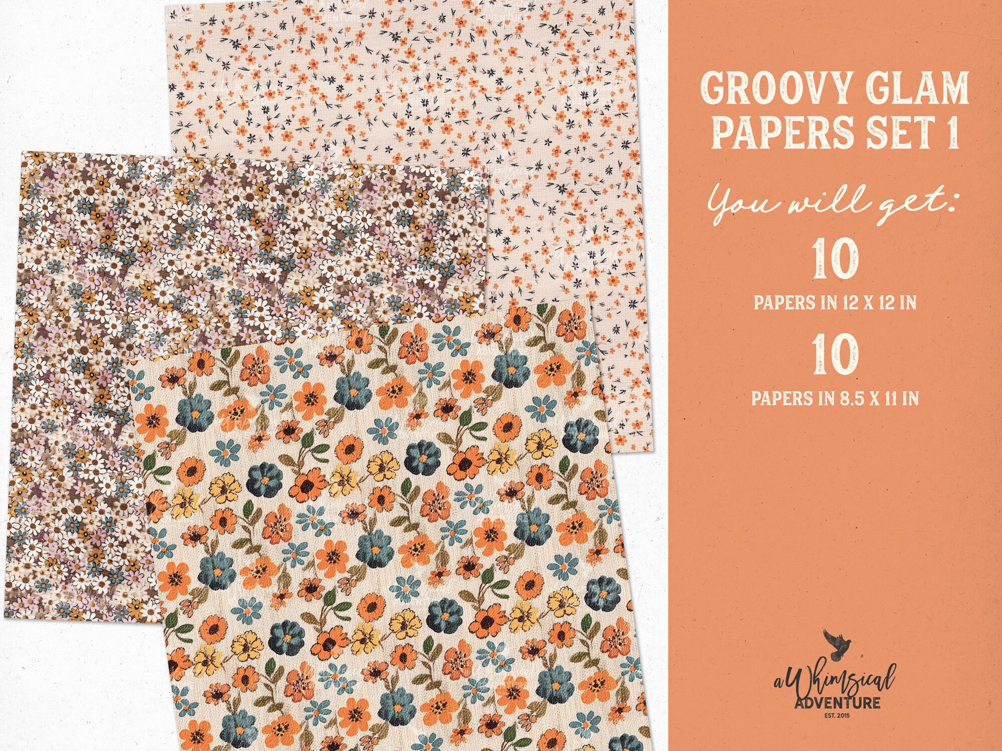 Groovy Glam 70s Retro Boho Hippie Floral Linen Paper, Digital Download ...